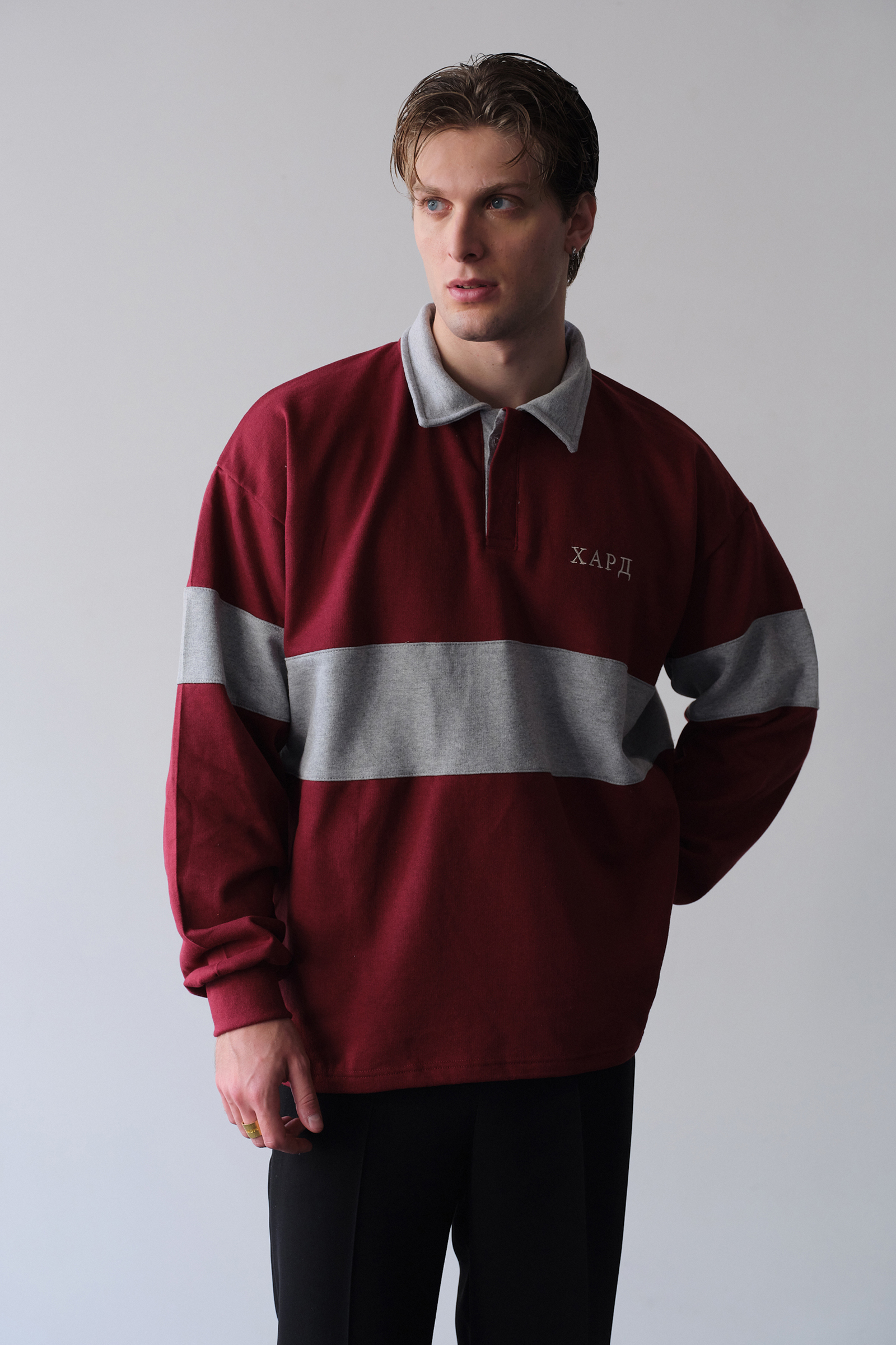 Burgundy & Grey Long Sleeve Rugby Polo Shirt – HARDCLO
